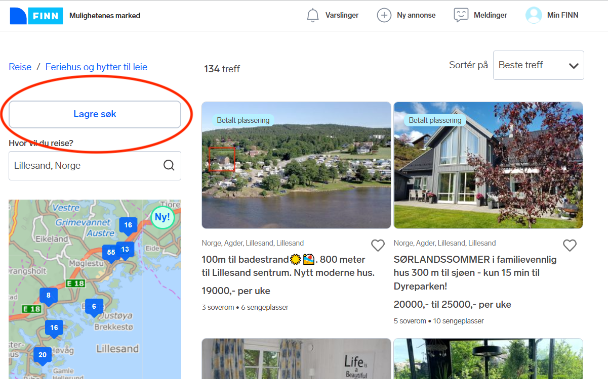 Nå kan du endelig lagre søk på feriehus og hytter! | FINN.no
